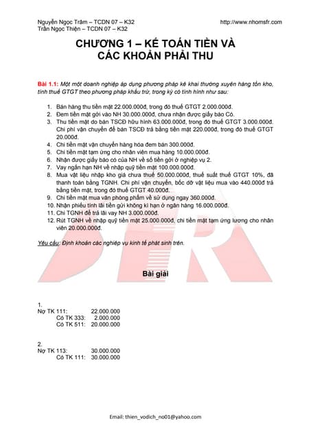 Bài tập môn nguyên lý kế toán | PDF