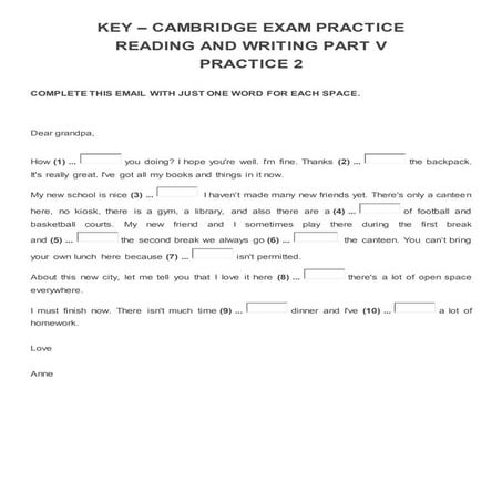 Ket practice part v 2 | DOCX