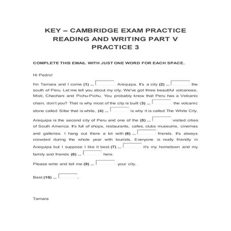 Ket practice part v 3 | DOCX