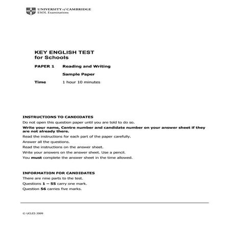 Ket schl reading_writing_sample | PDF