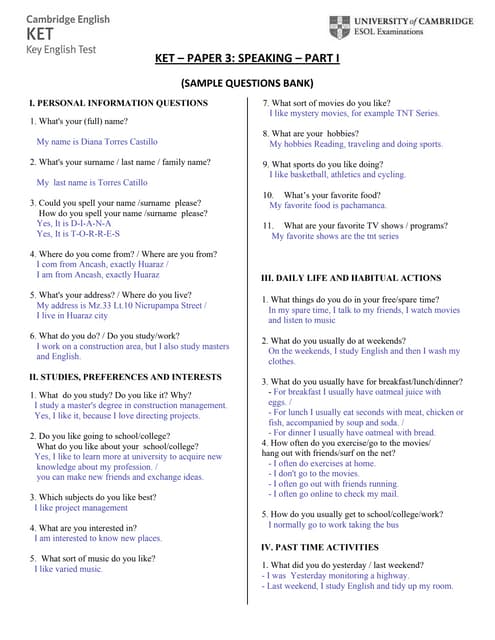 Pet speaking questions with answers | DOCX | Dating | Family and Relationships