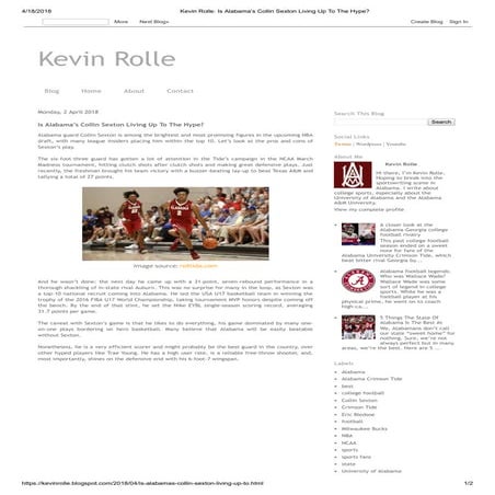 Kevin rolle is alabamas collin sexton living up to the hype | PDF
