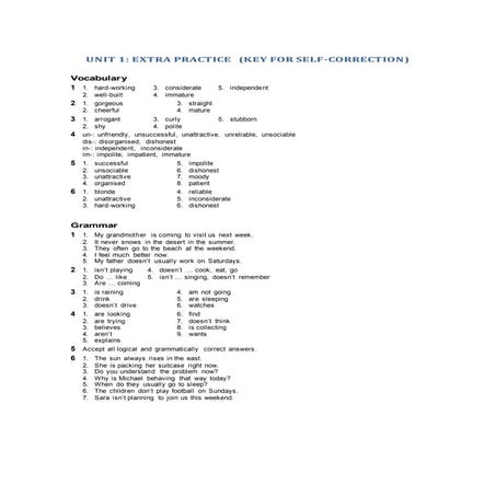 Key. unit 1. extra practice | PDF