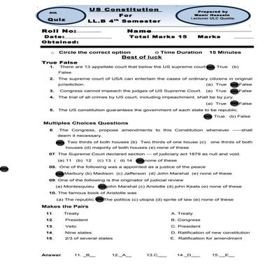 Key 4th quiz 4th semester | DOC