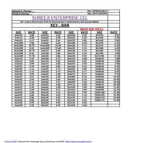 Key bar price list | PDF
