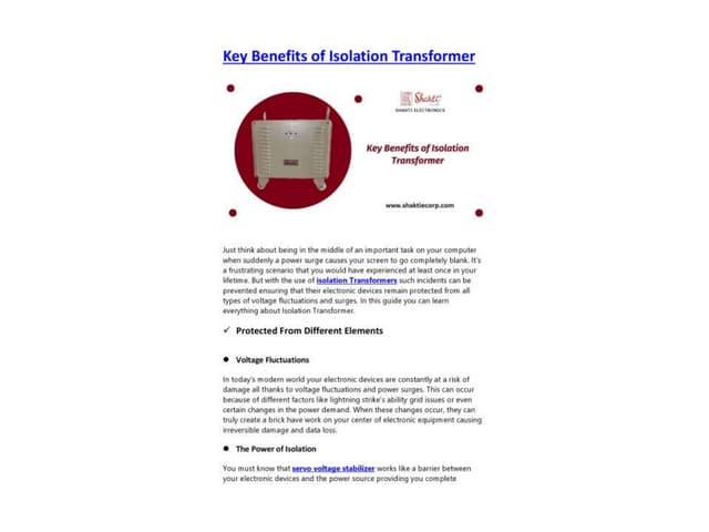 Key Benefits Of Isolation Transformer 00001 Pptx