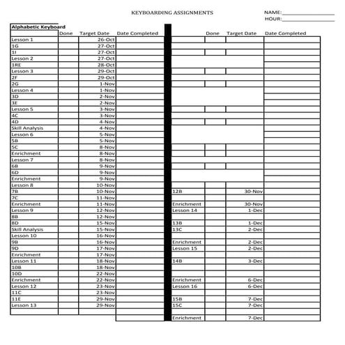 Keyboarding Assignment Sheet | XLSX