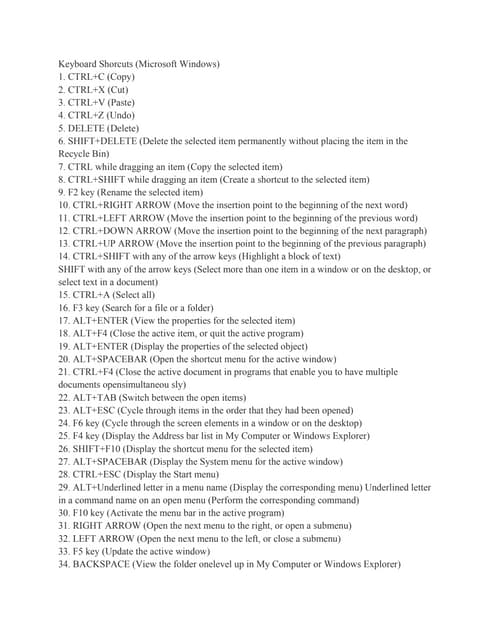 Keyboard short cuts for windows xp | PDF