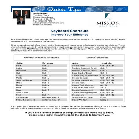 Keyboard shortcuts to help improve efficiency | PDF | Computer ...
