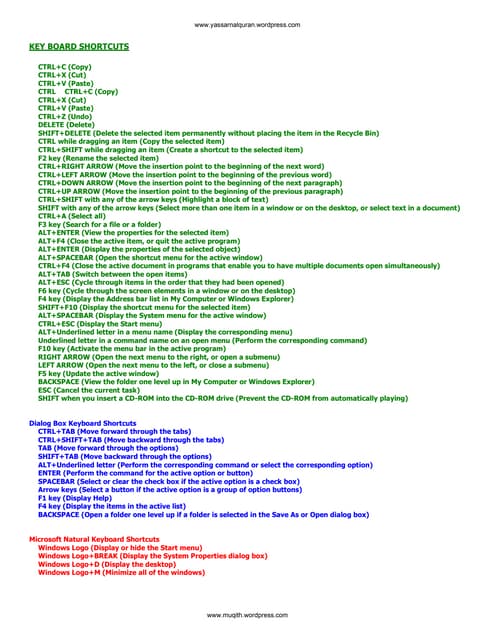 Keyboard short cuts for windows xp | PDF