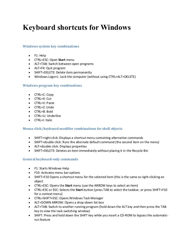 Keyboard shortcuts for Windows