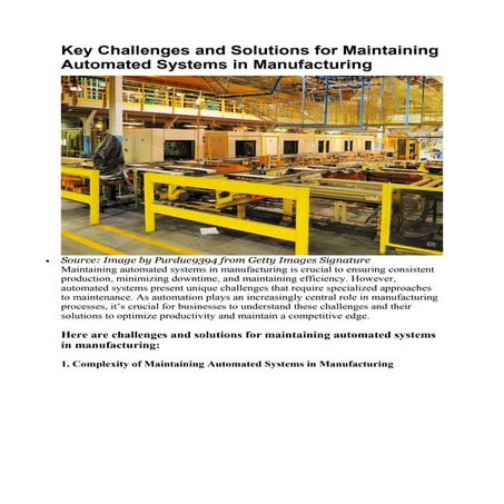Maintaining Automated Systems in Manufacturing: Challenges | The ...