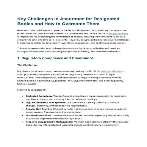 Key Challenges in Assurance for Designated Bodies and How to Overcome ...