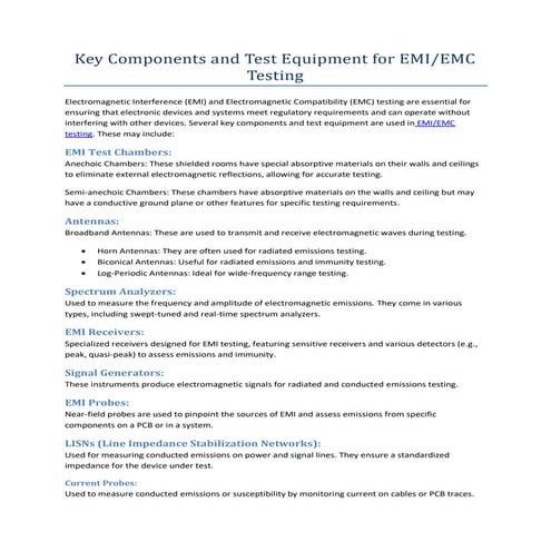 Key Components and Test Equipment for EMI EMC Testing | PDF