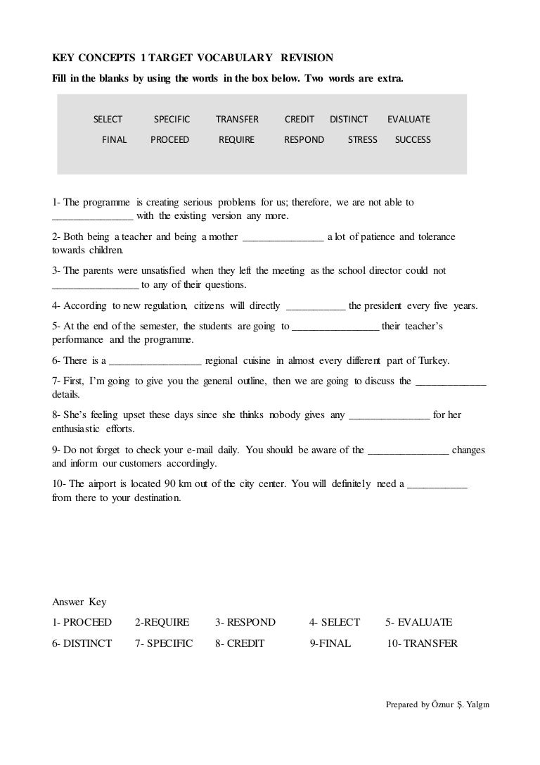 Key Concepts 1 Vocabulary Revision 