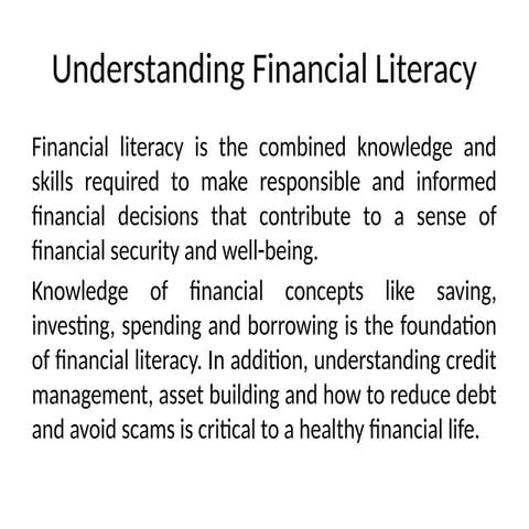 Key Concepts Financial Literacy and responsibility | PPT