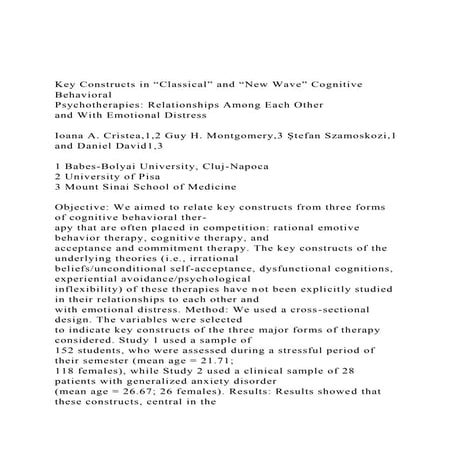 Key Constructs in Classical” and New Wave” Cognitive Behavio.docx ...