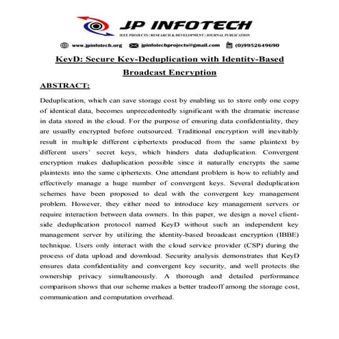 Keyd Secure Key Deduplication With Identity Based Broadcast Encryption Pdf 