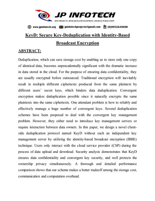 Keyd Secure Key Deduplication With Identity Based Broadcast Encryption Pdf