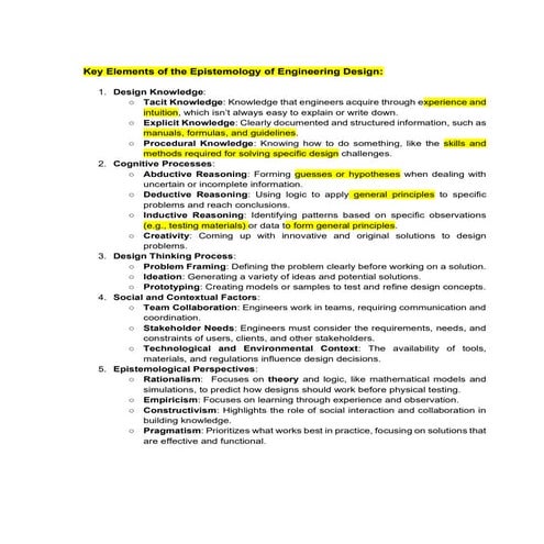 Key Elements of the Epistemology of Engineering Design | PDF