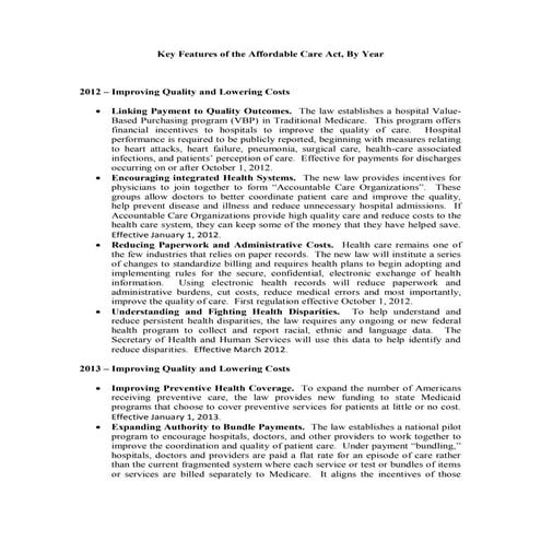Key features of the affordable care act | PDF
