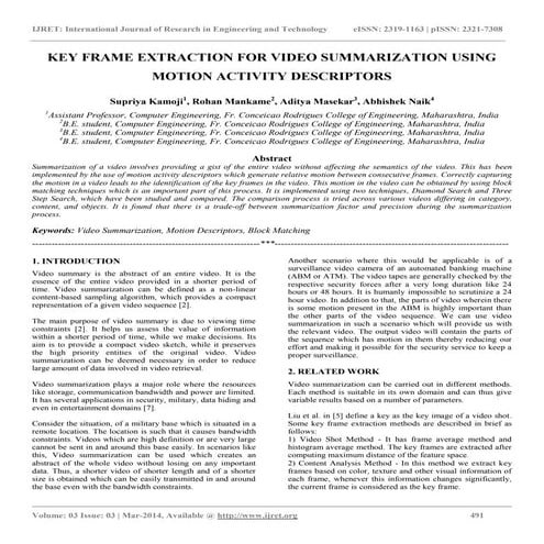 Key Frame Extraction For Video Summarization Using Motion Activity