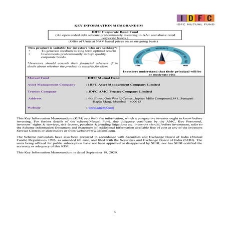 IDFC Corporate Bond Fund_Key information memorandum | PDF