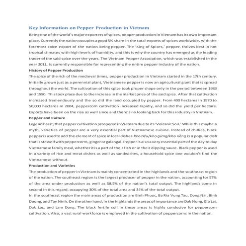 Key information on pepper production in vietnam | DOCX