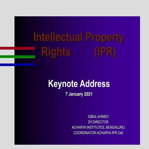 Keynote address on IPR in Higher Education Institutions | PPT