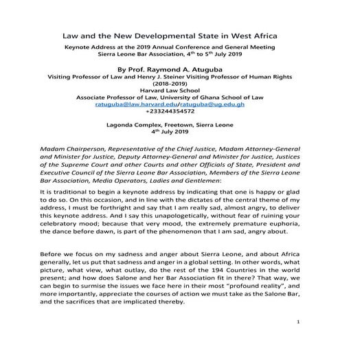 Professor Raymond Atuguba addresses the Sierra Leone Bar Association. | PDF