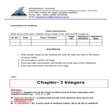 Key notes ch 3_ integers | PDF