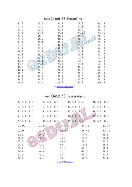 เฉลย O net 52 | PDF