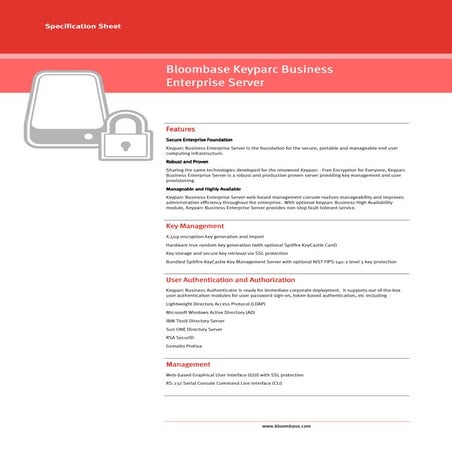 Bloombase Keyparc Business Enterprise Server Specifications | PDF