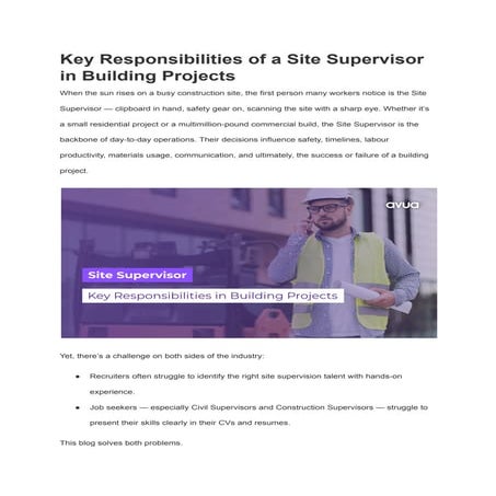 PROJECT CONSTRUCTION SUPERVISOR AND SUPERVISION | PDF
