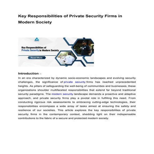 Key Responsibilities of Private Security Firms in Modern Society | PDF