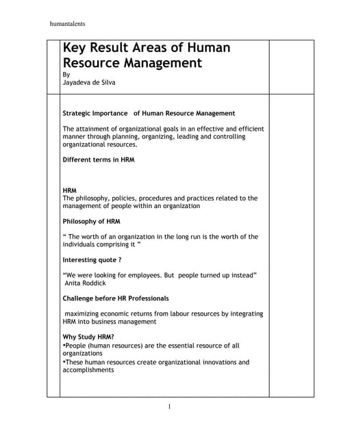 KRA for Head of HR | PDF