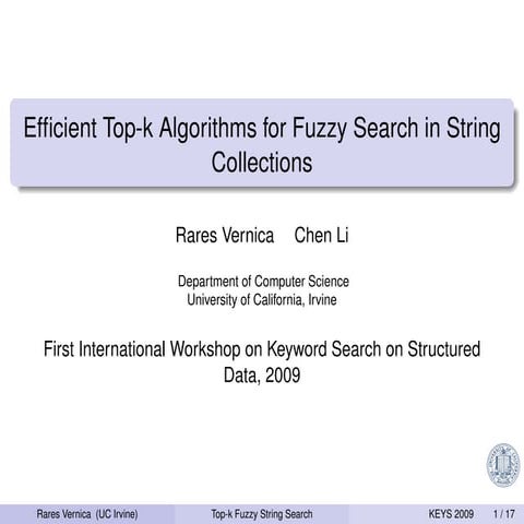 Efficient Top-k Algorithms for Fuzzy Search in String Collections | PPT