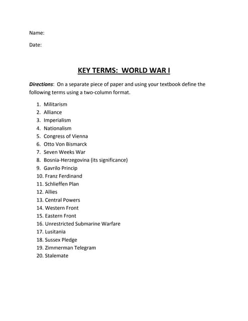 World war i list of paper topics | PDF