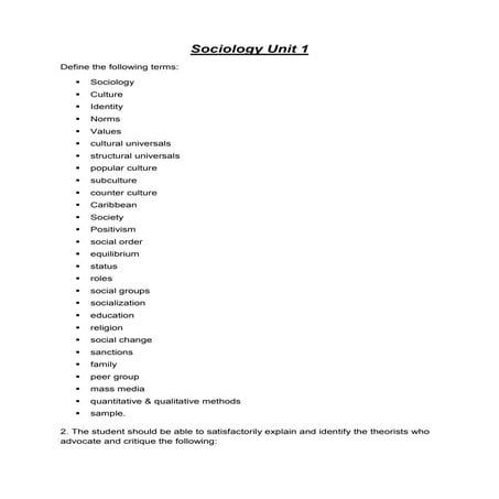 Tips for Sociology Unit 1 | PDF