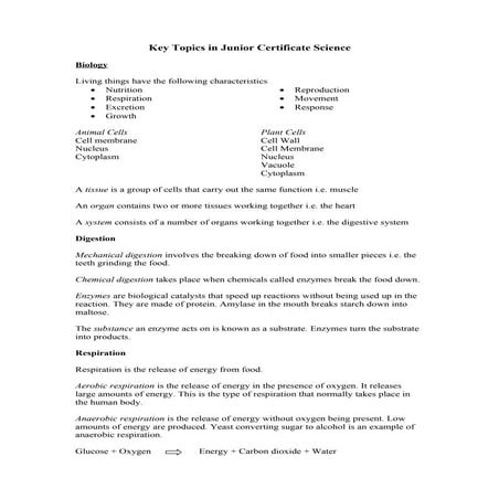 Key topics in junior certificate science | DOC