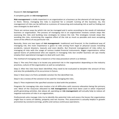 Risk Management Assignment | PDF