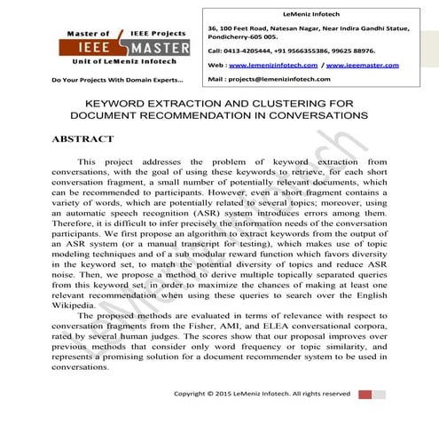 Keyword Extraction And Clustering For Document Recommendation In