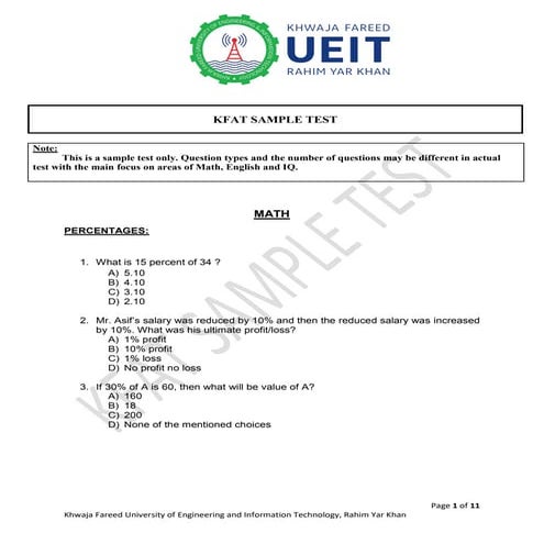 Kfueit Admission test.pdf | Standardized Testing | Educational Assessment