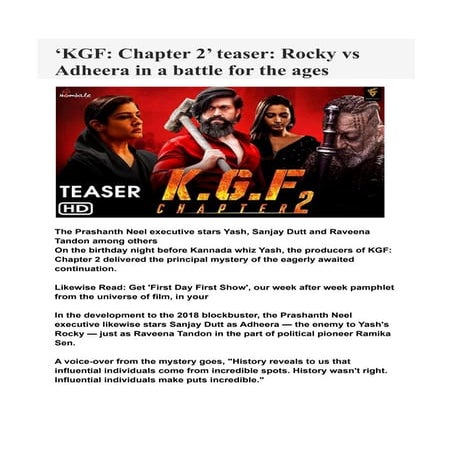 Kgf chapter 2’ teaser rocky | PDF