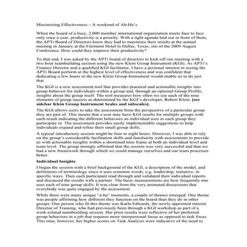 Maximizing effectiveness – Teambuilding with the Klein Group Instrument ...