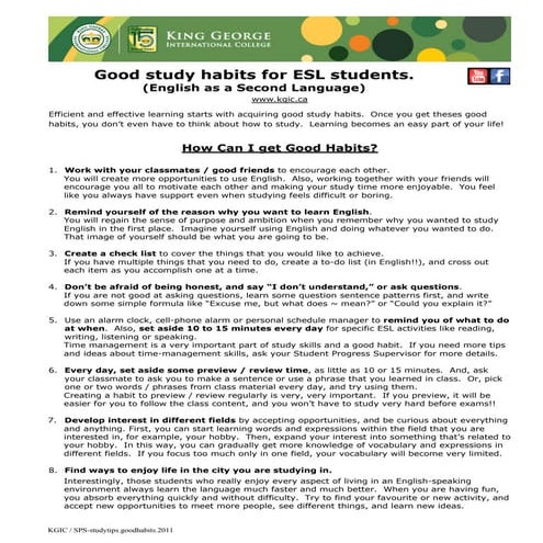 KGIC TIP - Good study habits | PDF | Education