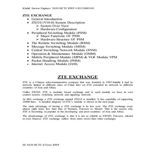 Khalid sarwar working principle of zte exchange 2014 | DOCX | Operating ...
