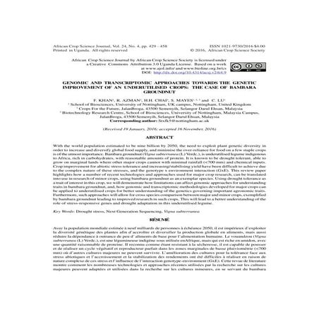 GENOMIC AND TRANSCRIPTOMIC APPROACHES TOWARDS THE GENETIC IMPROVEMENT ...