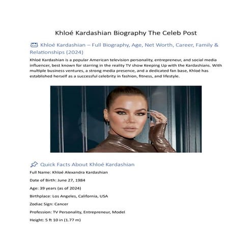 Khloé Kardashian Biography The Celeb Post | PDF