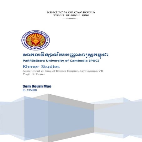 Khmer Studies__Assignment 2__Assigned by prof. Se Oeurn | PDF